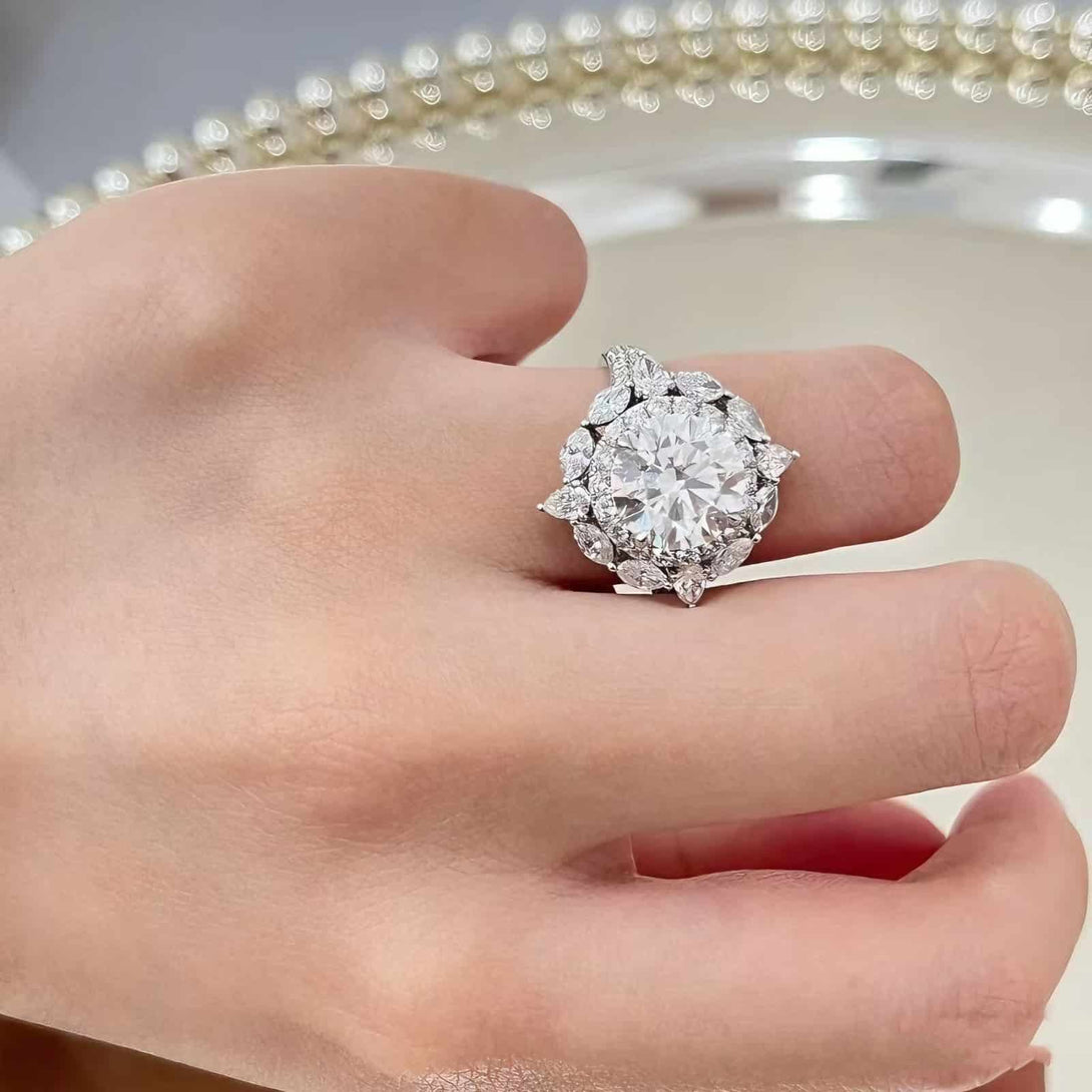 Round Diamond Cluster Floral Engagement Ring – Luminary Gem